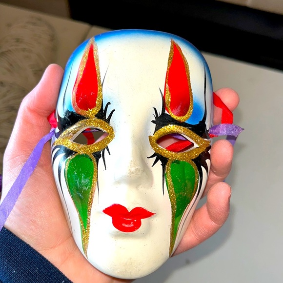 Art | Ceramic Theater Mask White Red Green Black Blue Ribbons Good ...